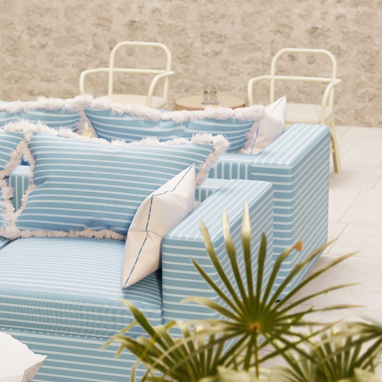 Salty Blue Striped Outdoor Sofa at Futonland