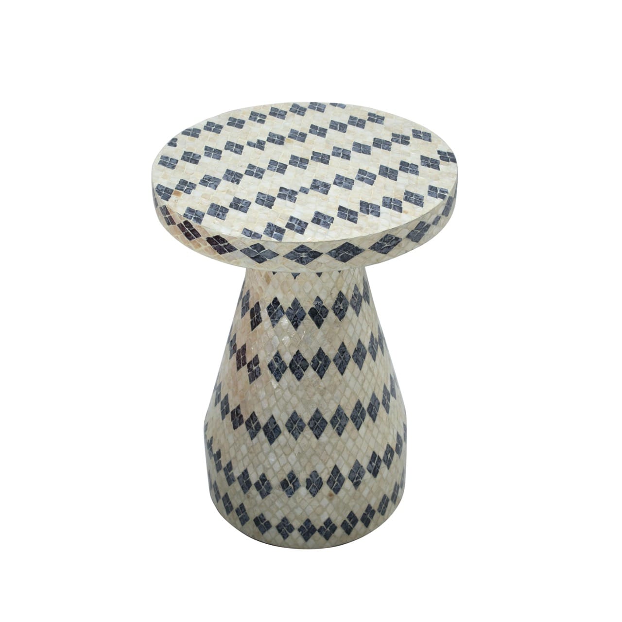 Halio Cream & Blue Checkered Shell Side Table at Futonland