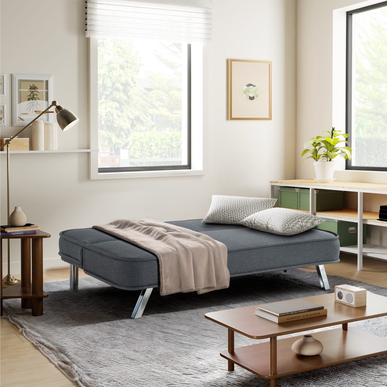 Serta® Trenton Convertible Futon in Charcoal at Futonland
