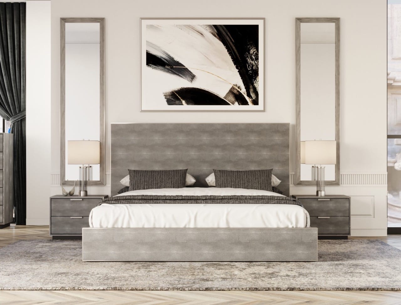 Modrest Dynasty - Modern Shagreen Queen Bed at Futonland