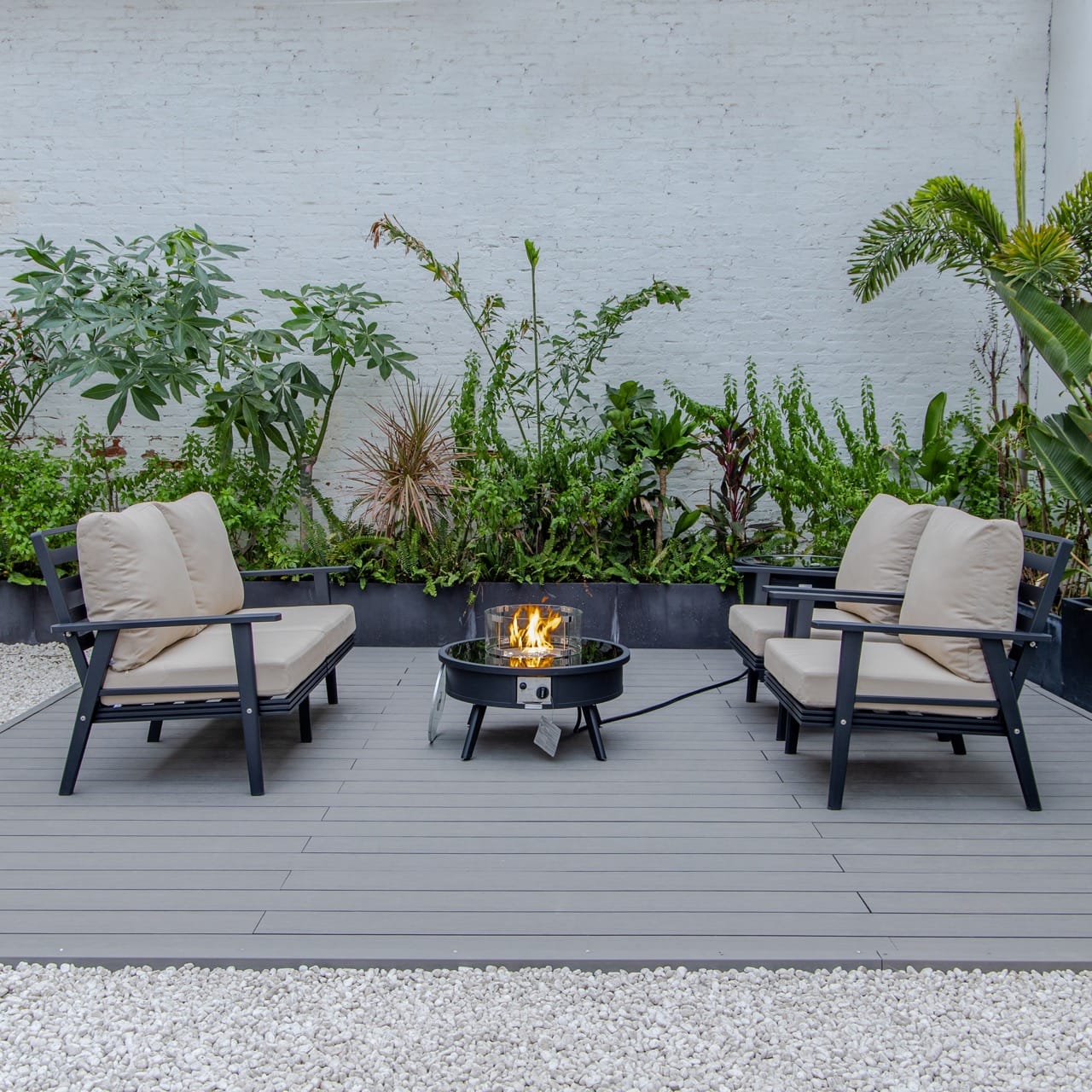 Walbrooke Modern Black Patio Conversation With Round Fire Pit & Tank ...