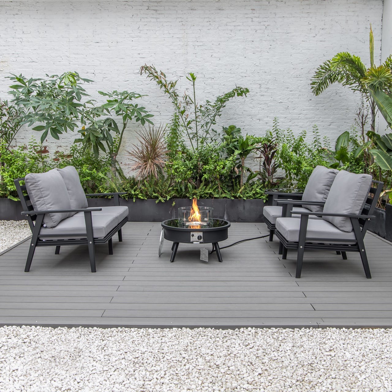 Walbrooke Modern Black Patio Conversation With Round Fire Pit & Tank ...