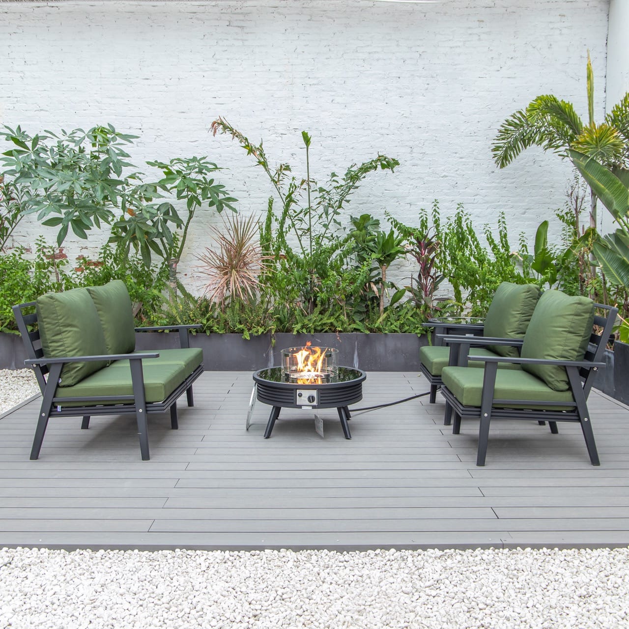 Walbrooke Modern Black Patio Conversation With Round Fire Pit With ...