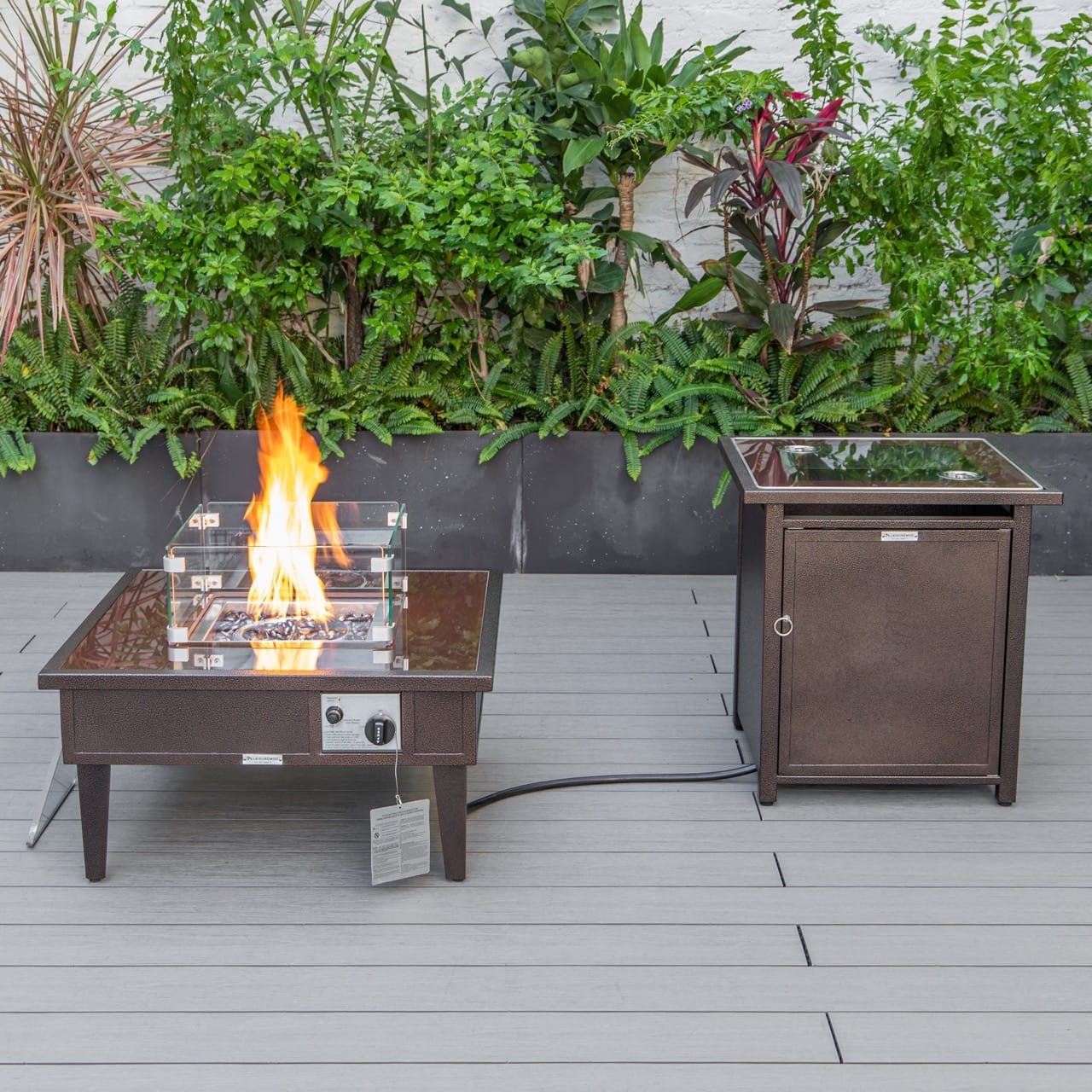 Walbrooke Modern Brown Patio Conversation With Square Fire Pit & Tank ...