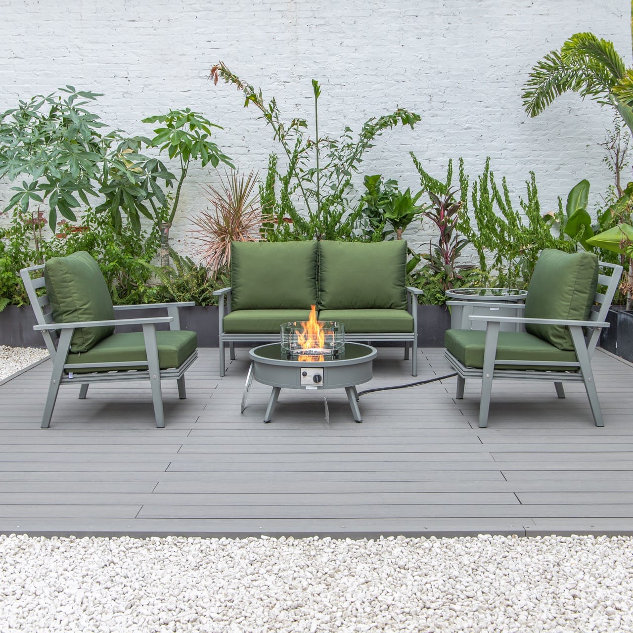 Walbrooke Modern Grey Patio Conversation With Round Fire Pit & Tank ...