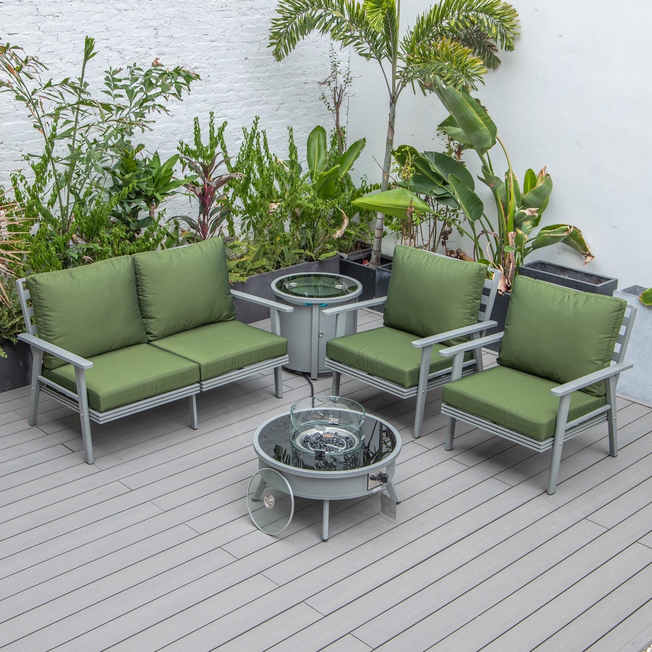 Walbrooke Modern Grey Patio Conversation With Round Fire Pit & Tank ...