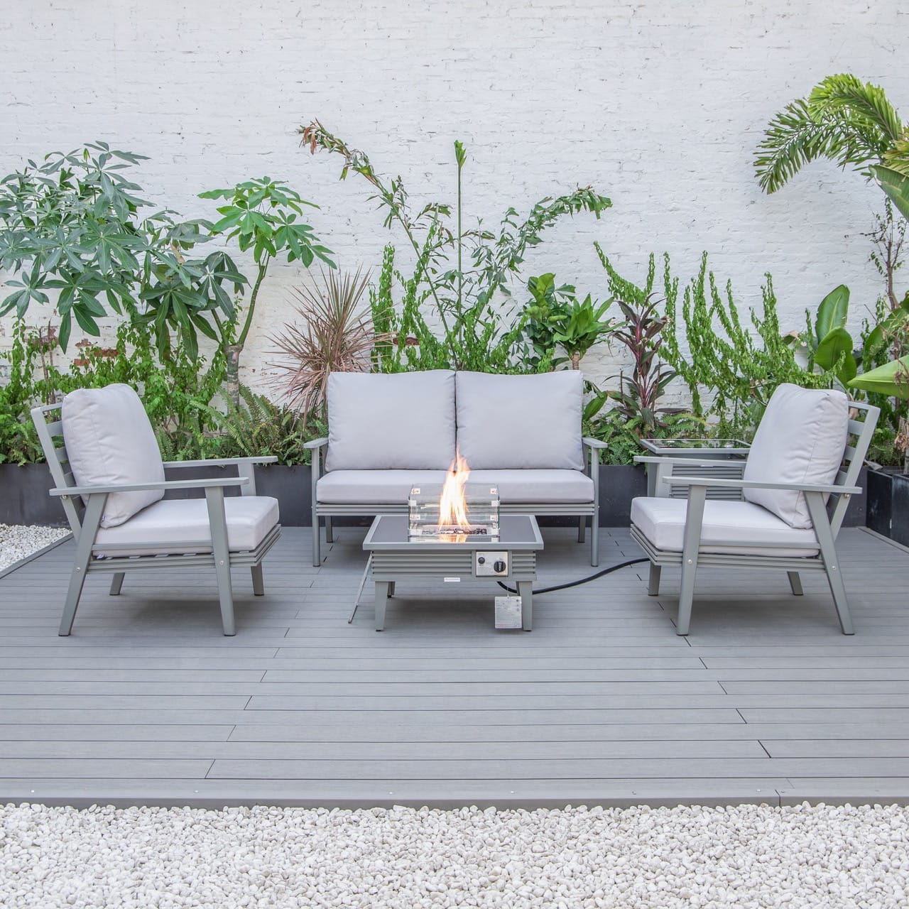 Walbrooke Modern Grey Patio Conversation With Square Fire Pit With ...