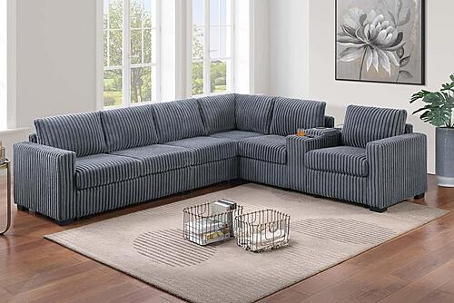 F8819 4 Pcs Corduroy Dark Gray Sectional Sofa at Futonland